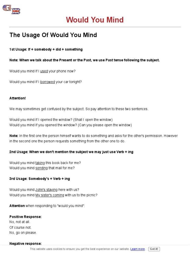 Would You Mind - GrammarBank | PDF