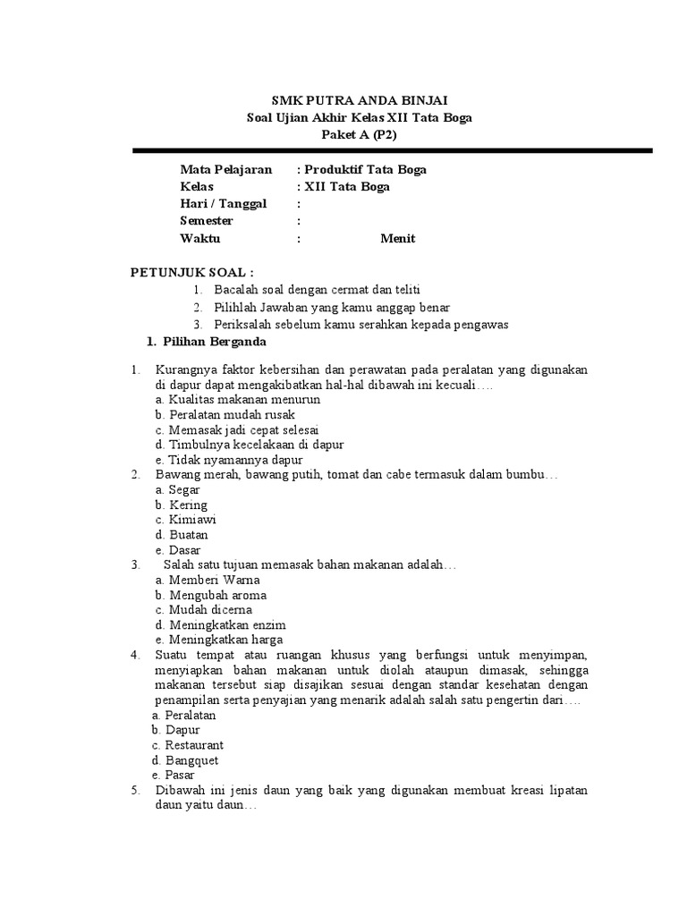 Soal Cadangan P2 (C2) Kelas XII | PDF | Teknologi & Rekayasa