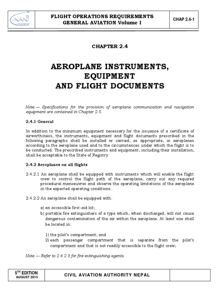 2.4 Aeroplane Instruments, Equipment and Flight Documents | PDF ...