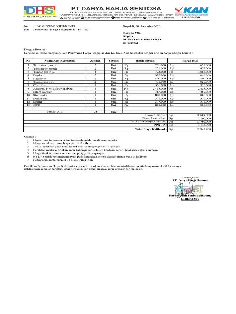 Penawaran Kalibrasi Alat Kesehatan | PDF