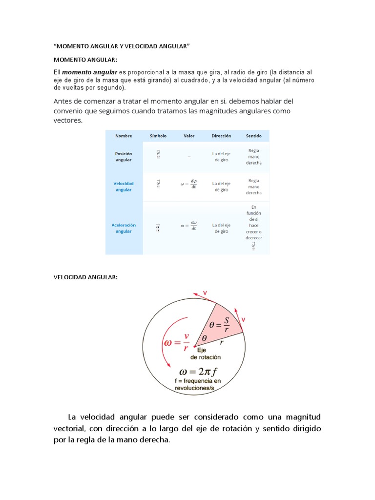Momento Angular y Velocidad Angular | PDF | Momento angular | Velocidad