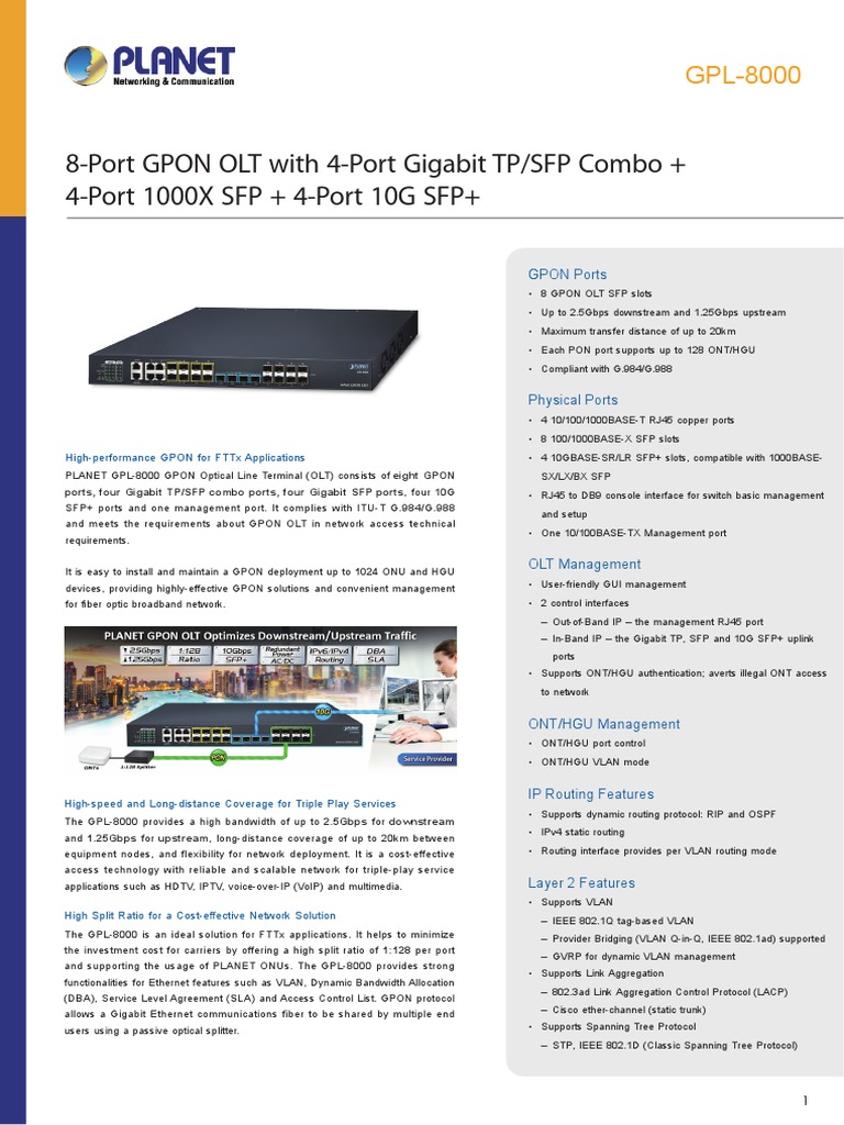 8-Port GPON OLT With 4-Port Gigabit TP/SFP Combo + 4-Port 1000X SFP + 4-Port 10G SFP+ | PDF ...