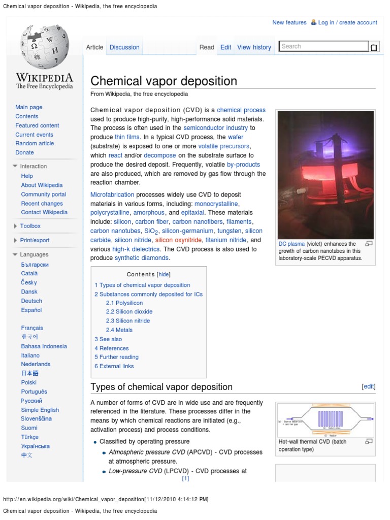 Chemical Vapor Deposition - Wikipedia, The Free Encyclopedia | PDF ...