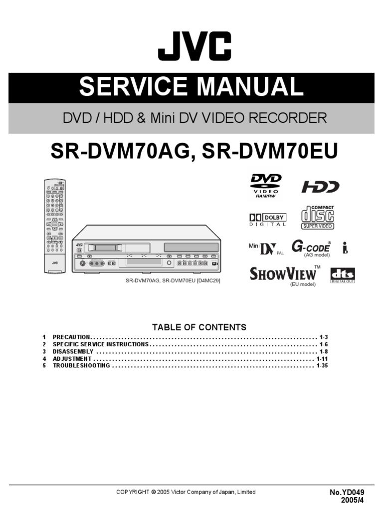 JVC Sr-Dvm70ag Sr-Dvm70eu DVD HDD Mini-Dv Recorder Full | PDF | Electrical Connector | Insulator ...