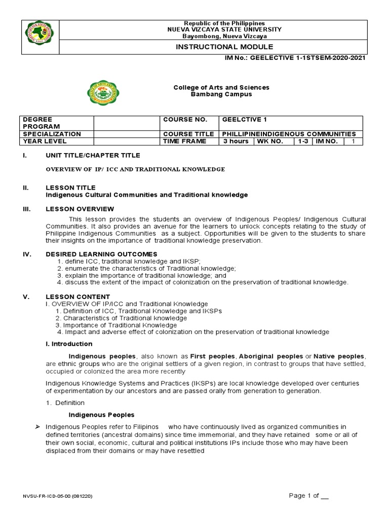 Module 1 Overview of Ip Icc TK | PDF | Indigenous Peoples | Traditional Knowledge