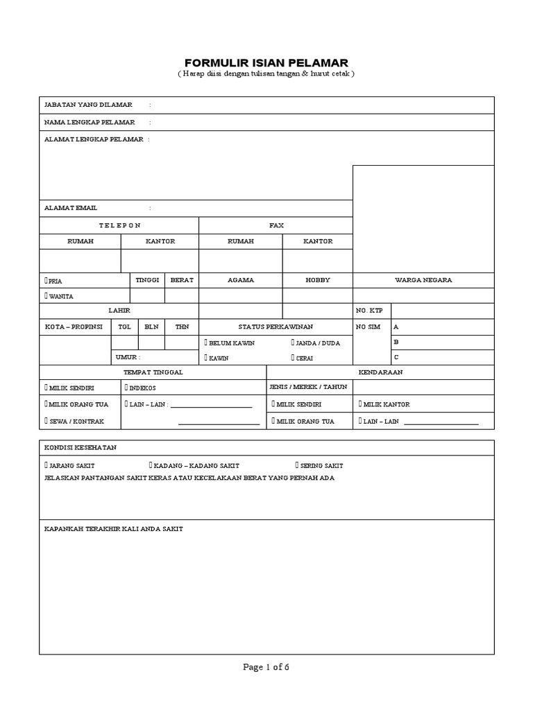 Form Isian Lamaran VSP Lawfirm | PDF