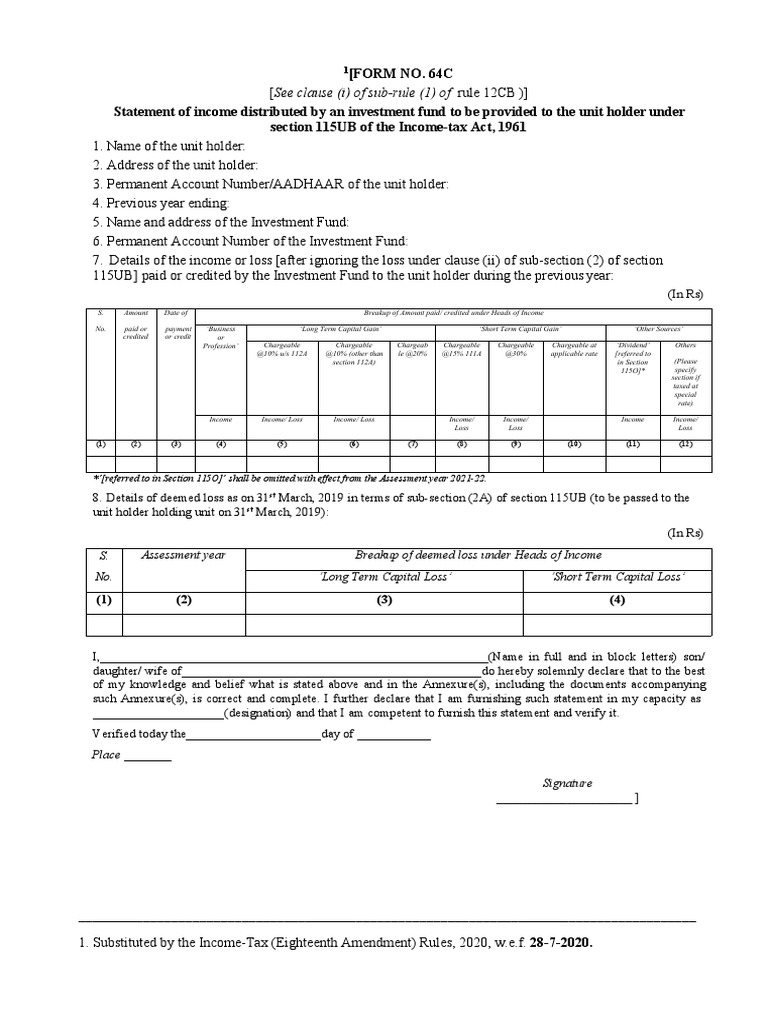 Form 64C Statement Income Distribution Investment Fund | PDF | Public ...