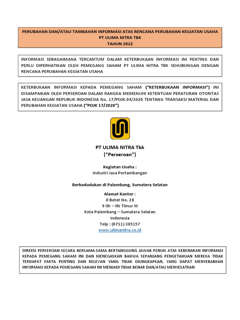 Keterbukaan Informasi-Perubahan Kegiatan Usaha | PDF