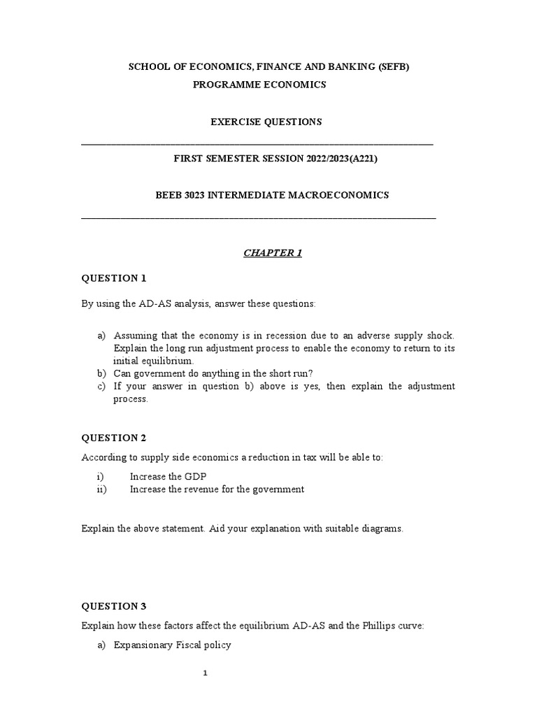 Intermediate Macroeconomics Exercise Questions | PDF | Macroeconomics ...