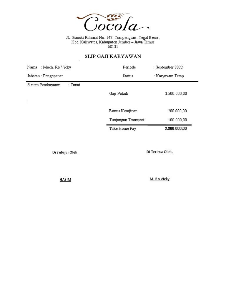 SLIP GAJI KARYAWAN Mas Vicky | PDF