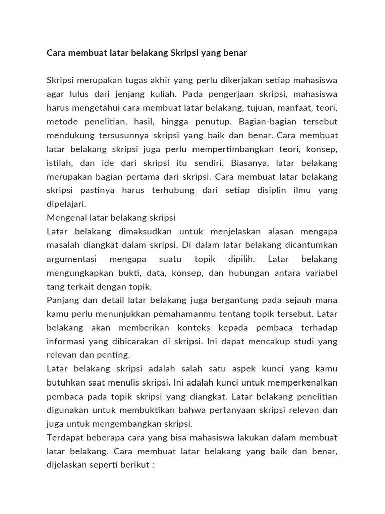 Cara Membuat Latar Belakang Skripsi Yang Benar | PDF