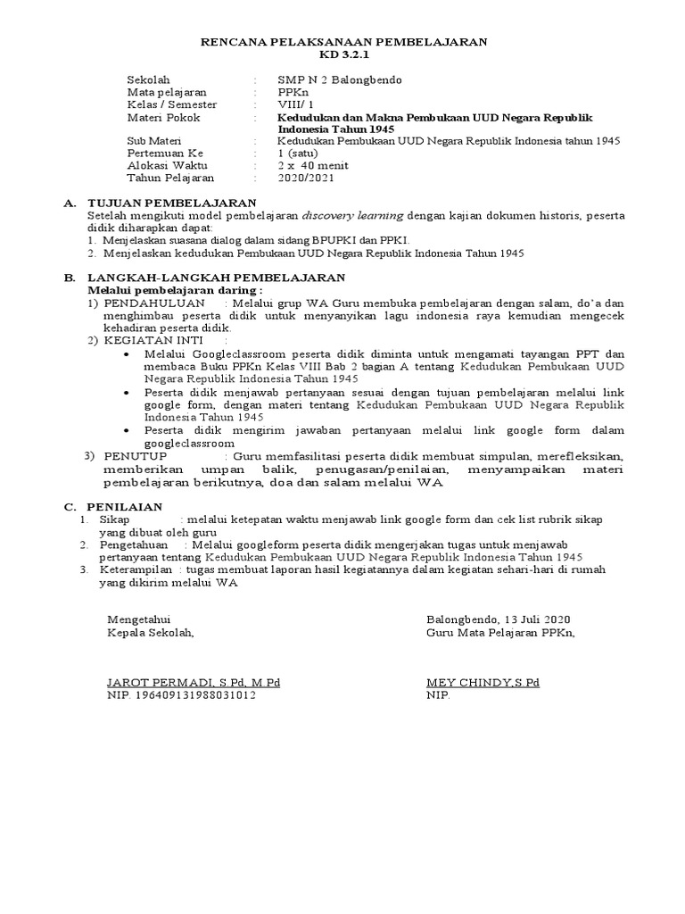 RPP Bab 2 Kelas 8 | PDF