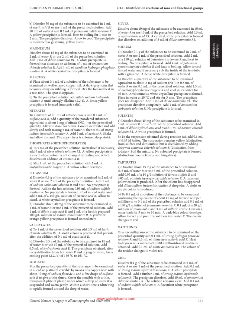 Identification Reactions for Common Ions and Functional Groups | PDF ...