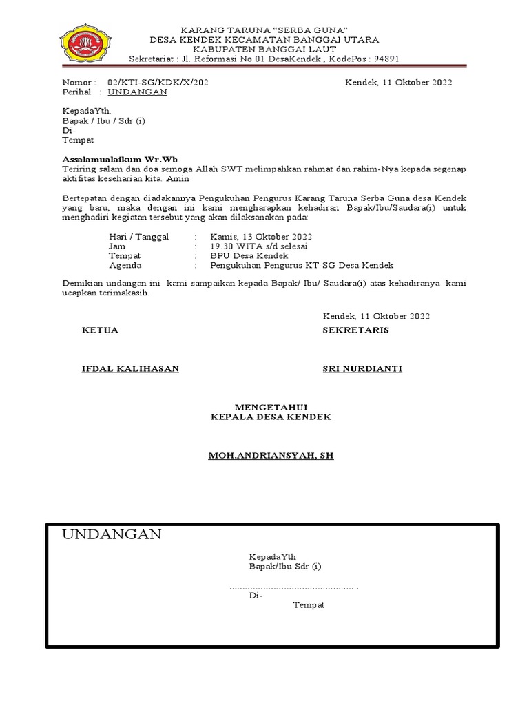 Surat Undangan Pengukuhan | PDF