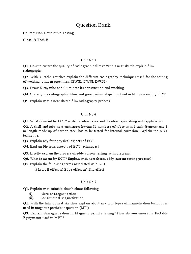 NDT Question Bank 2 | PDF