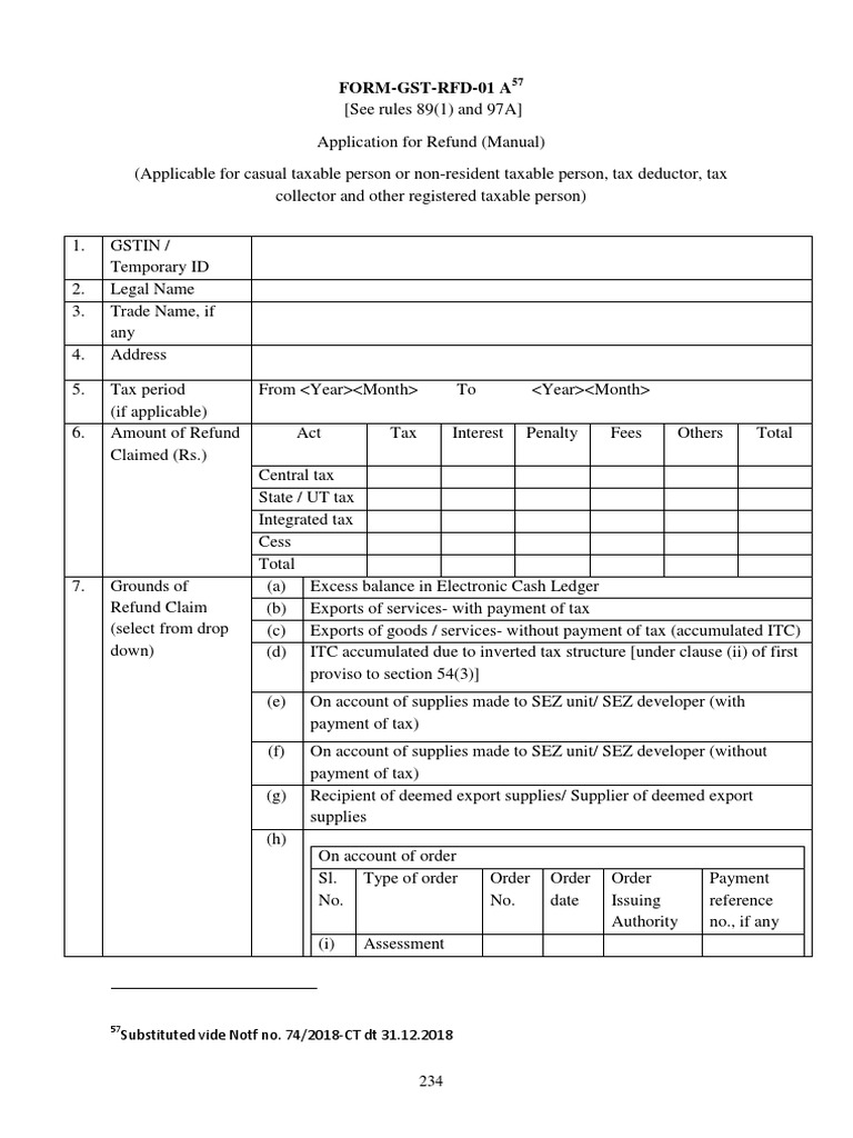 Form GST RFD 01a | Download Free PDF | Taxes | Invoice