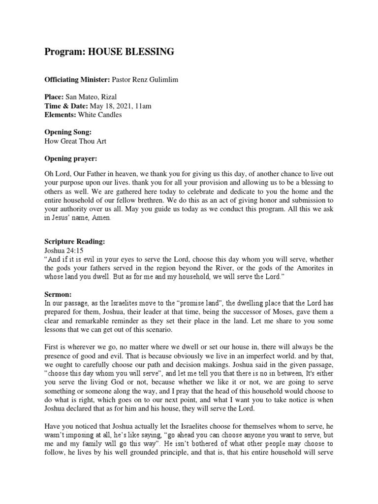 Program - HOUSE BLESSING-converted | PDF | Joshua | Prayer