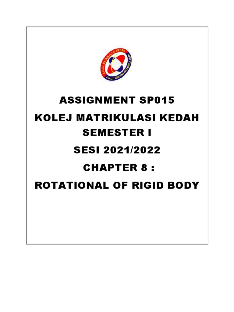 Student Assignment Rotational of Rigid Body | PDF | Rotation Around A Fixed Axis | Acceleration