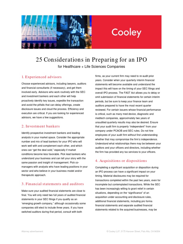 Cooley 25 Considerations | PDF | Initial Public Offering | Investment Banking