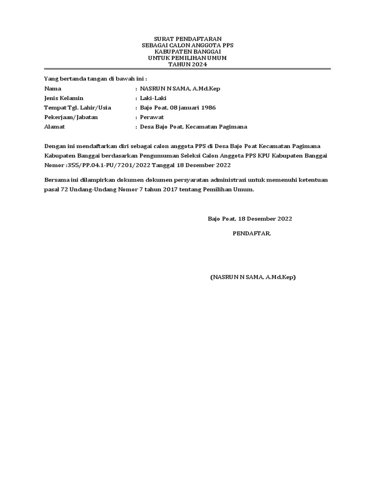 Surat Pendaftaran PPS | PDF
