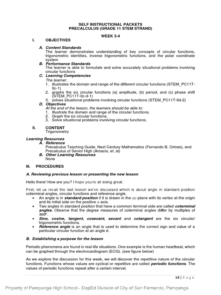 Grade 11 STEM Precalculus Guide | PDF | Trigonometric Functions | Oscillation
