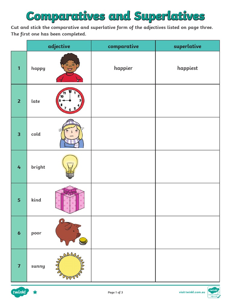 t2 e 1218 Comparatives and Superlatives Worksheet - Ver - 7 | PDF