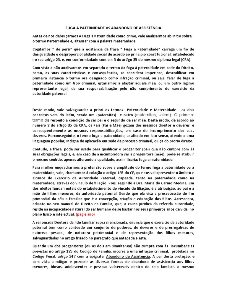 Fuga A Paternidade VS Abandono de Assistència | PDF | Família | Estatuto