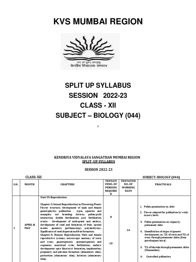Class 12 Biology Split-Up Syllabus 2022-23 | PDF | Heredity | Gene
