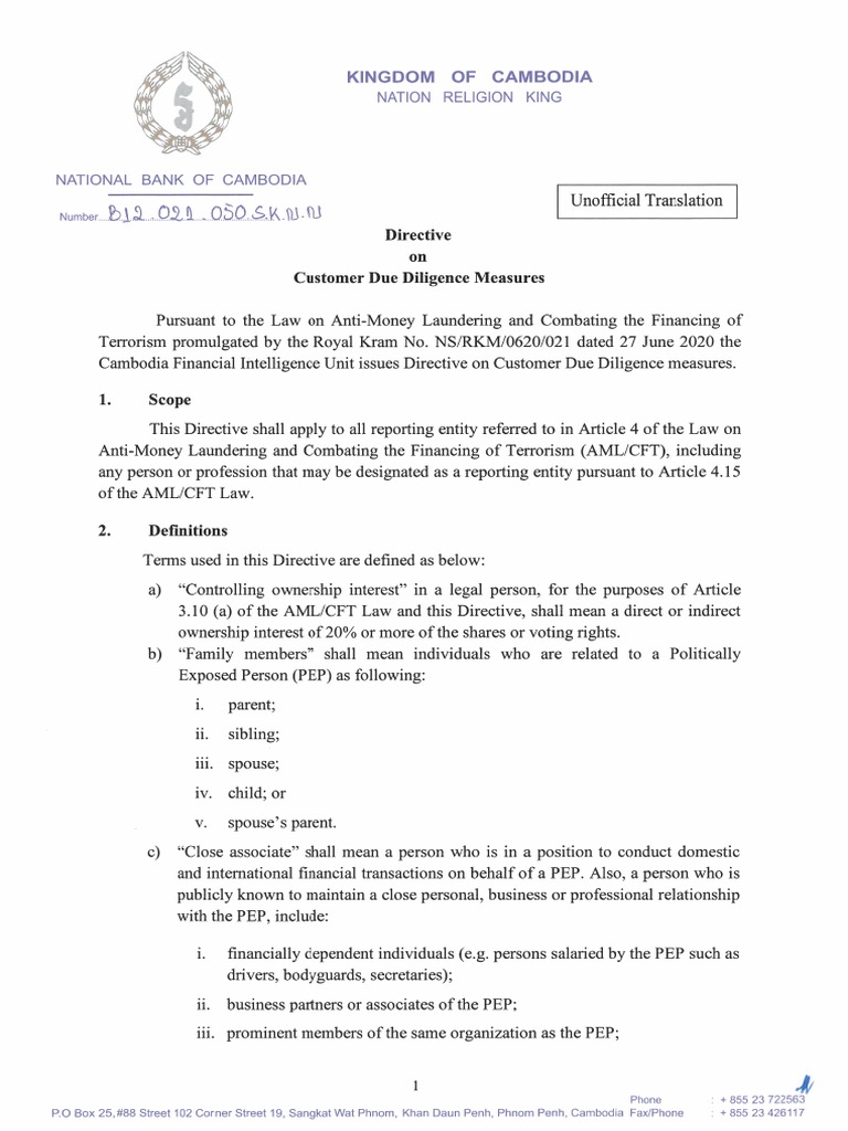Directive On CDD Measures ENG | PDF