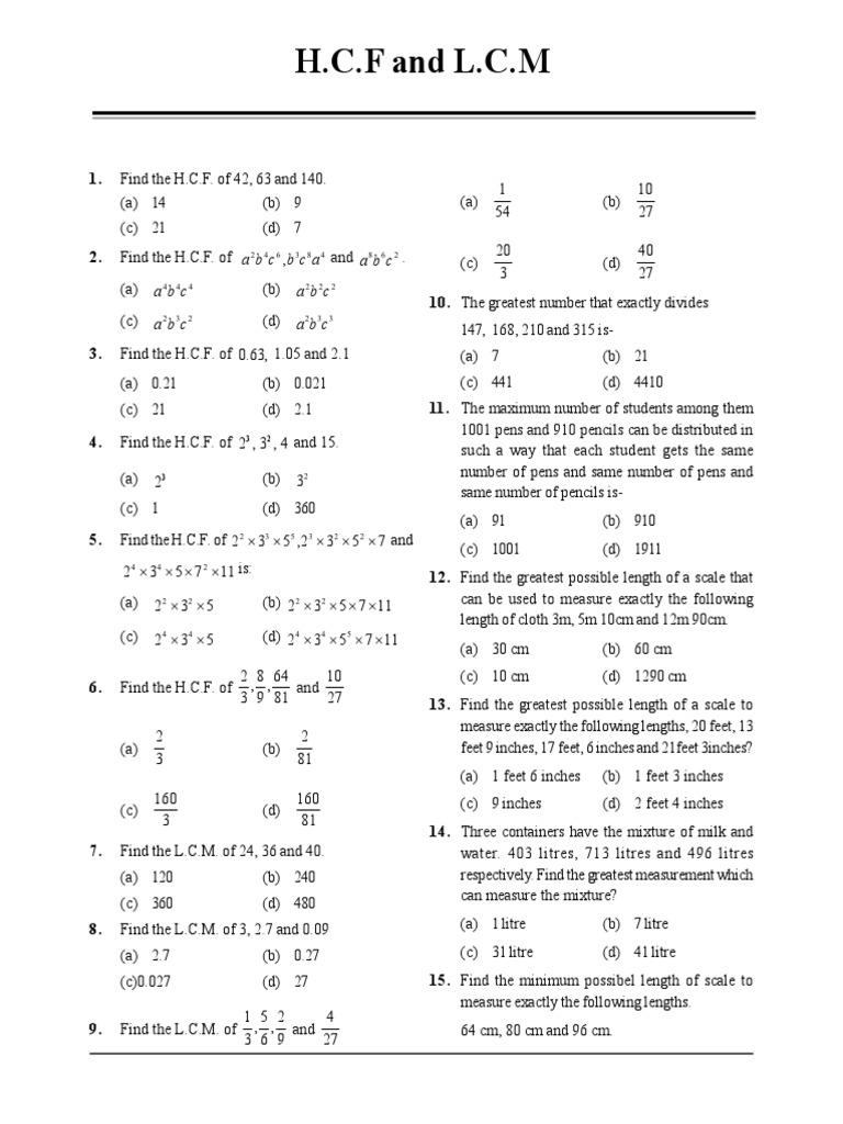 H.C.F and L.C.M | PDF | Mathematics | Metrology