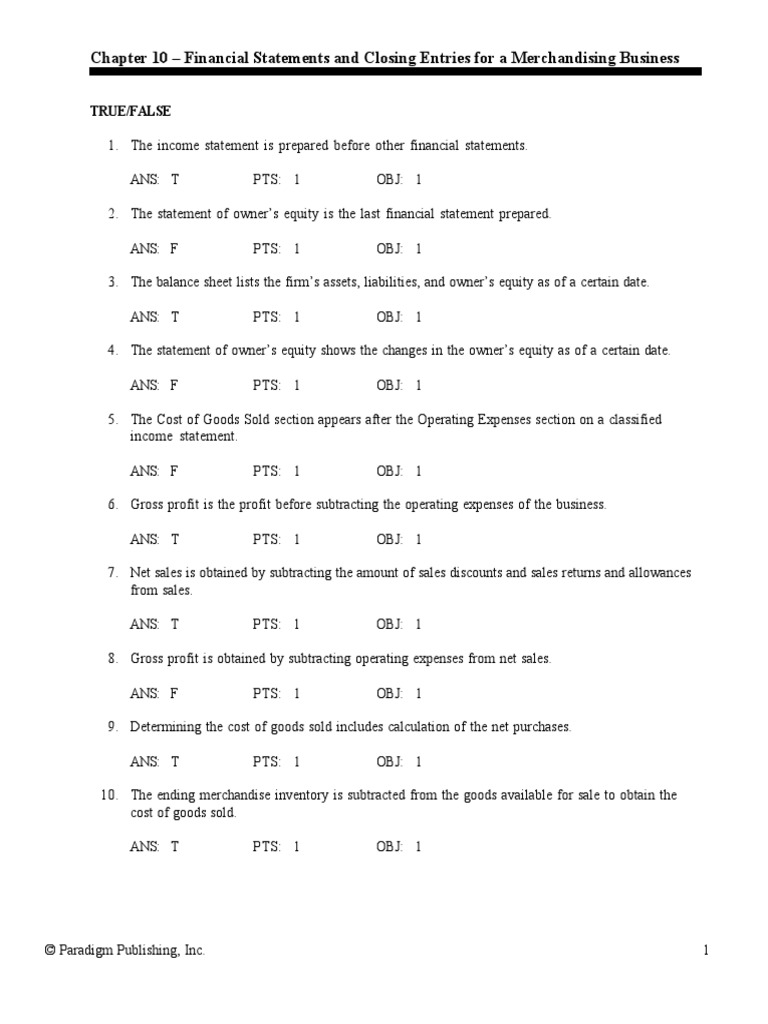 Chapter 10 Financial Statements and Clos | PDF | Debits And Credits | Balance Sheet