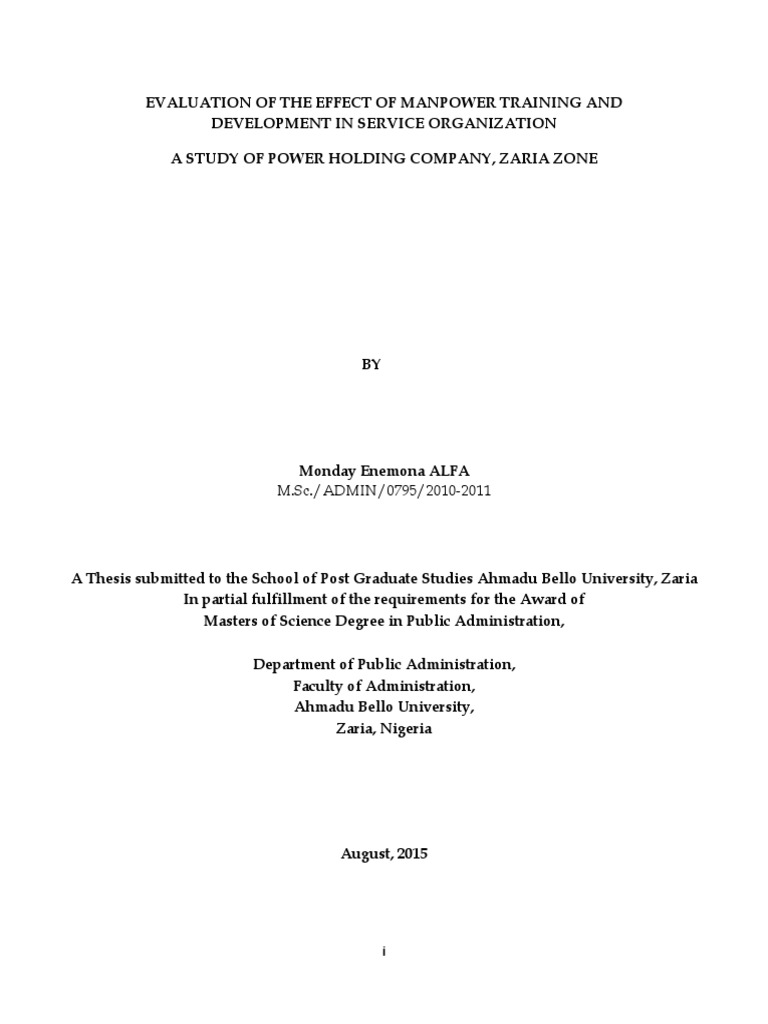 Evaluation of The Effect of Manpower Training and Development in ...