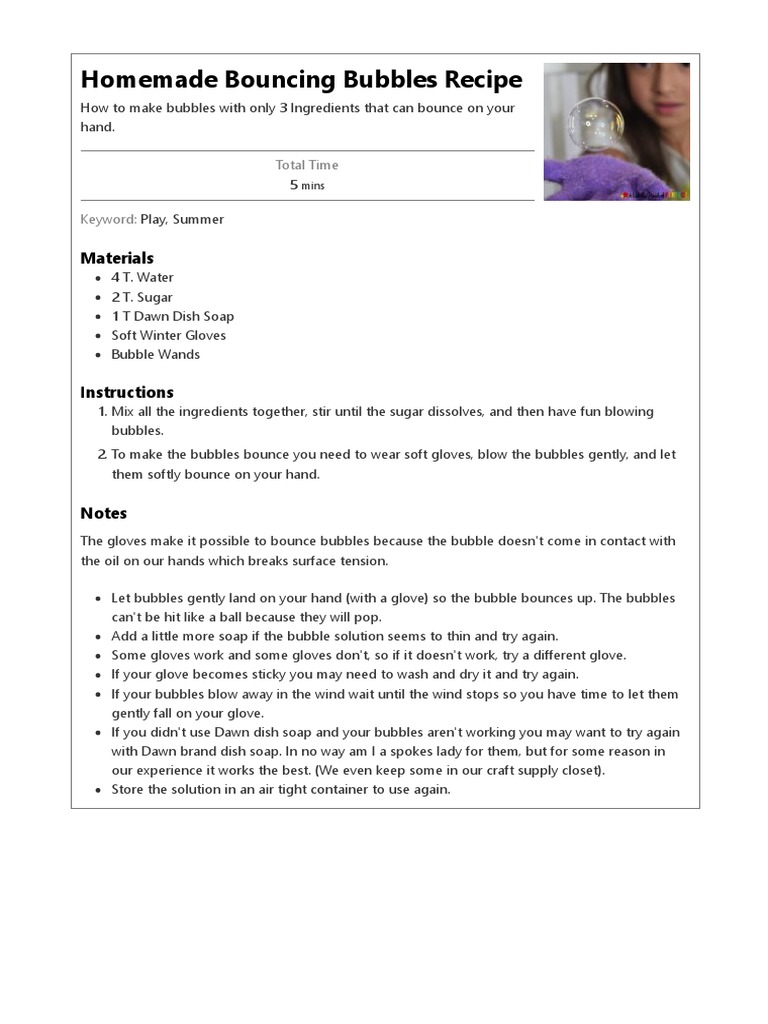Homemade Bouncing Bubbles Recipe | PDF