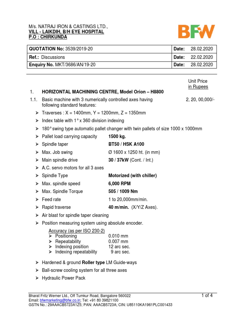 Standard Machine Quotation-HMC, OrION H8800 - 28.02.2020 | PDF ...