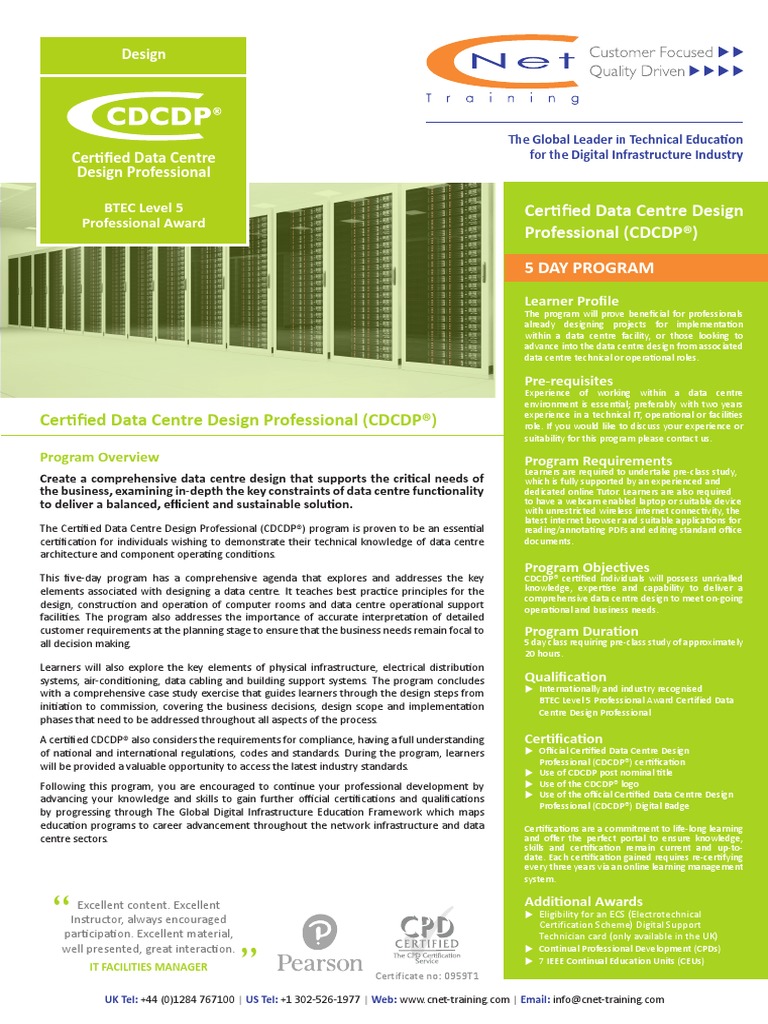 Certified Data Centre Design Professional CDCDP | PDF | Data Center ...