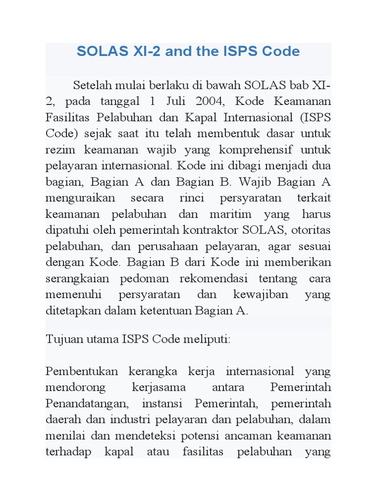 ISPS Code: Keamanan Maritim Internasional | PDF