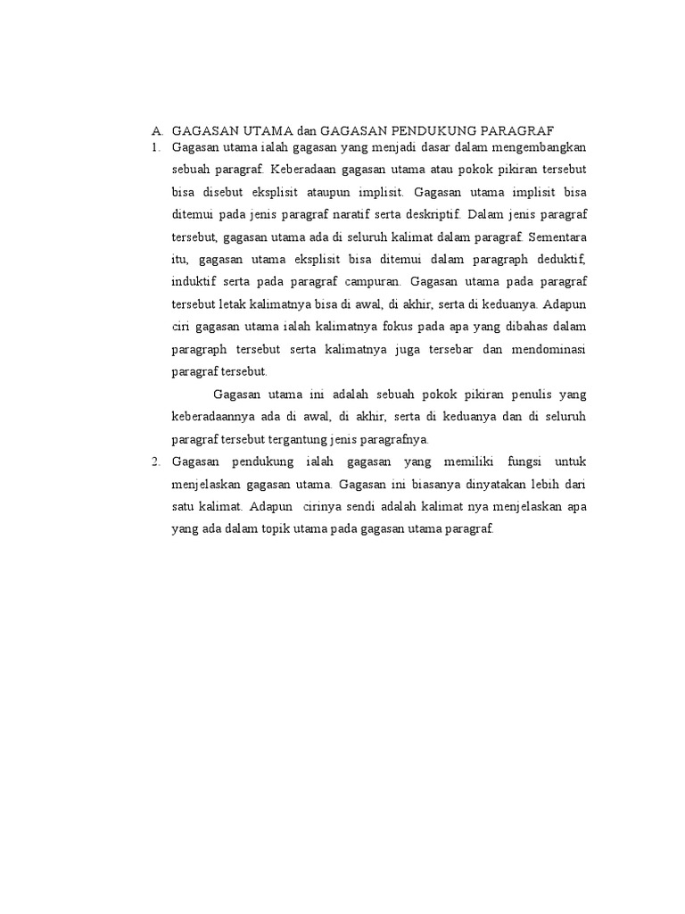 GAGASAN UTAMA Dan GAGASAN PENDUKUNG PARAGRAF. Pian | PDF