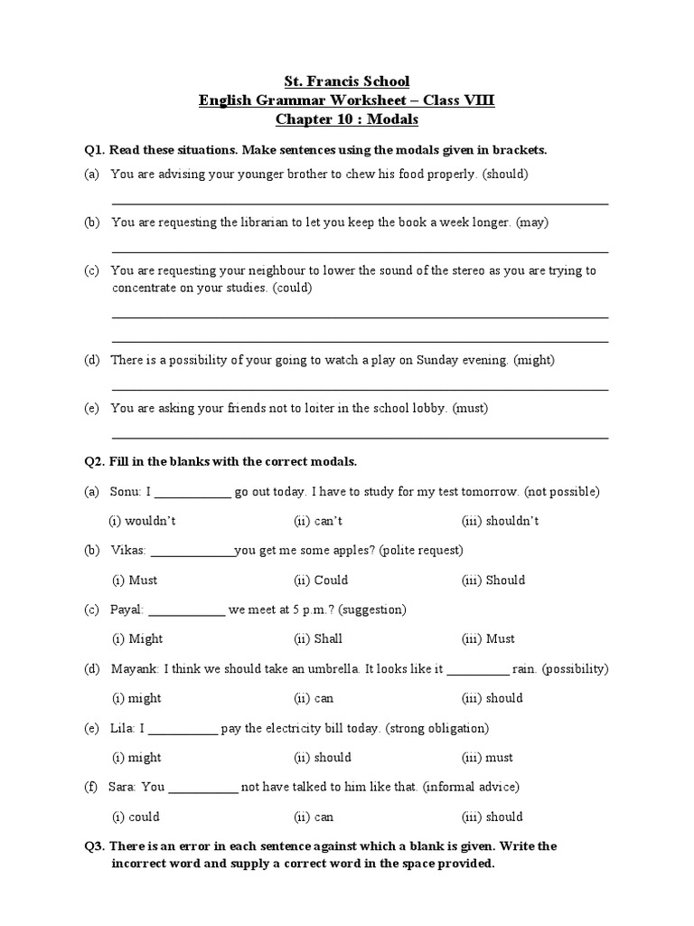 Modals Worksheet | PDF
