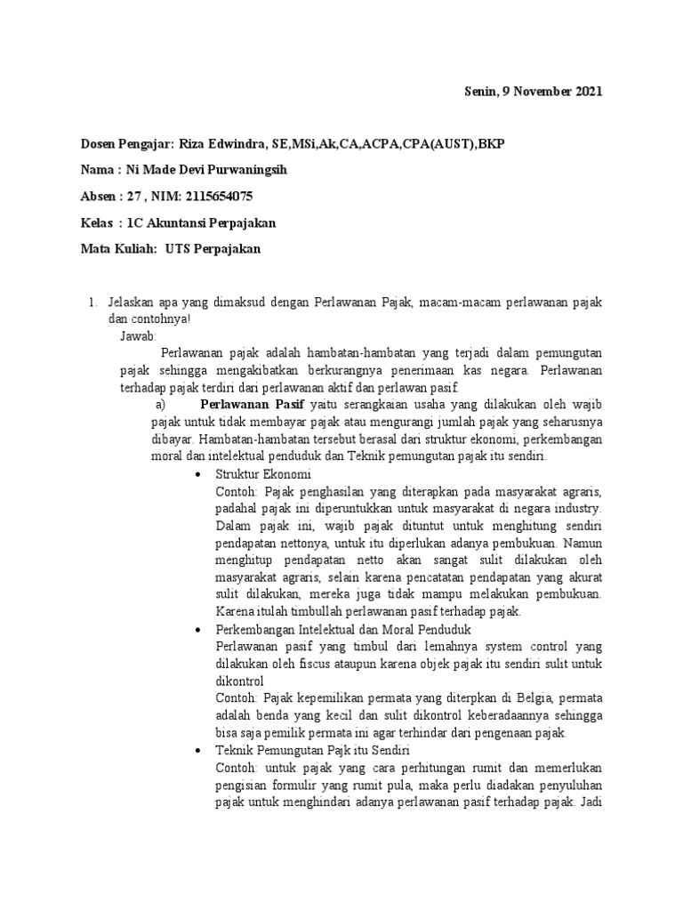 UTS Pepajakan - 27 Ni Made Devi Purwaningsih - 1C AP. | PDF