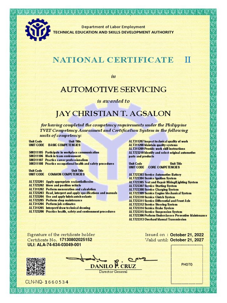 Automotive Servicing NC Ii Jay Christian T. Agsalon | PDF | Manual Transmission | Transport