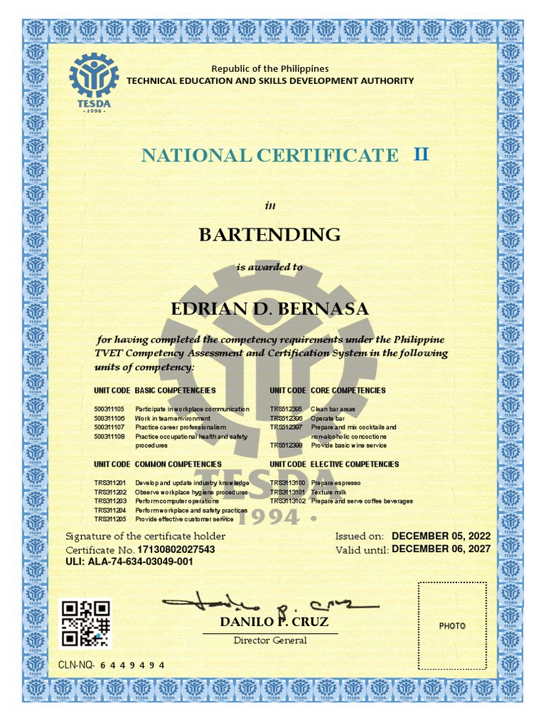 Bartending (New NC Ii) Edrian D. Bernas | PDF