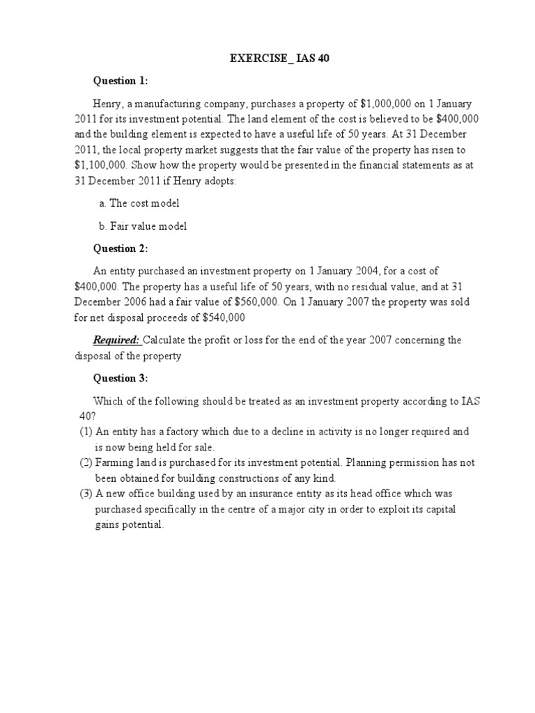 Ias 40 - Exercise | Download Free PDF | Fair Value | International Financial Reporting Standards
