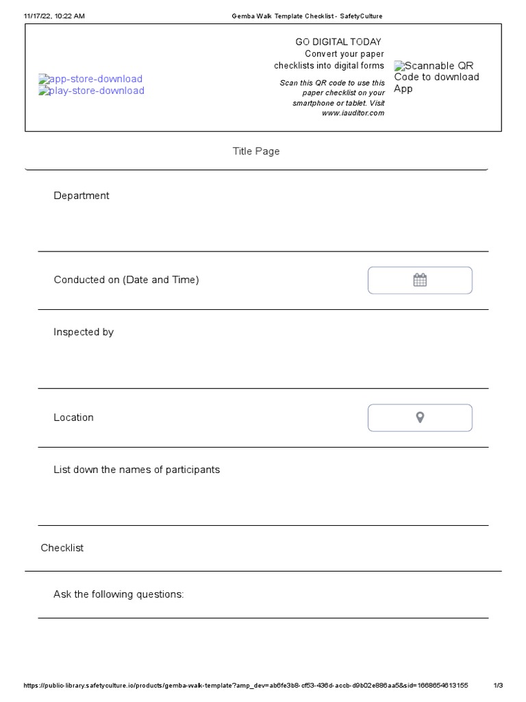 Gemba Walk Template Checklist - SafetyCulture | PDF | Libraries | Qr Code