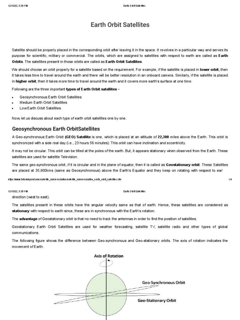 Earth Orbit Satellites | PDF | Satellite | Telecommunications