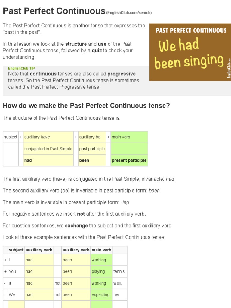Past Perfect Continuous | PDF | Perfect (Grammar) | Verb