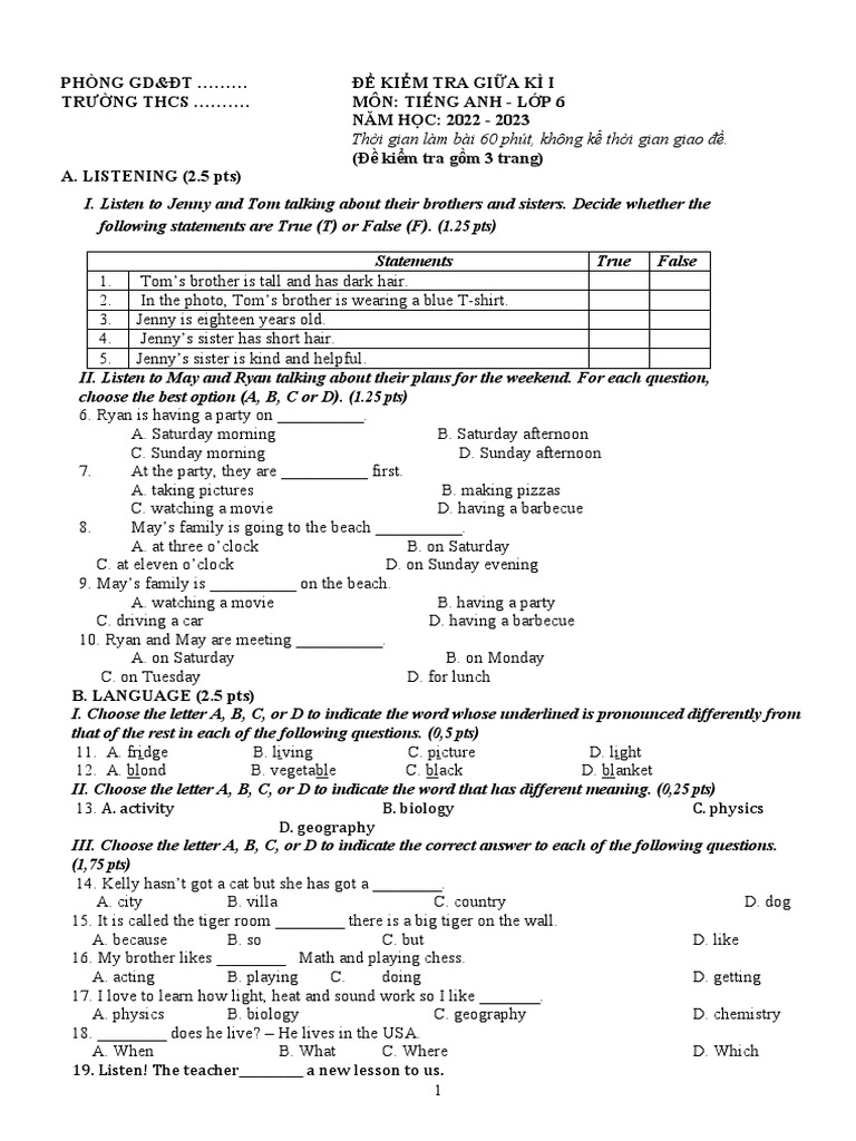 đề ktgk 1 anh 6 | PDF | The Secret Garden