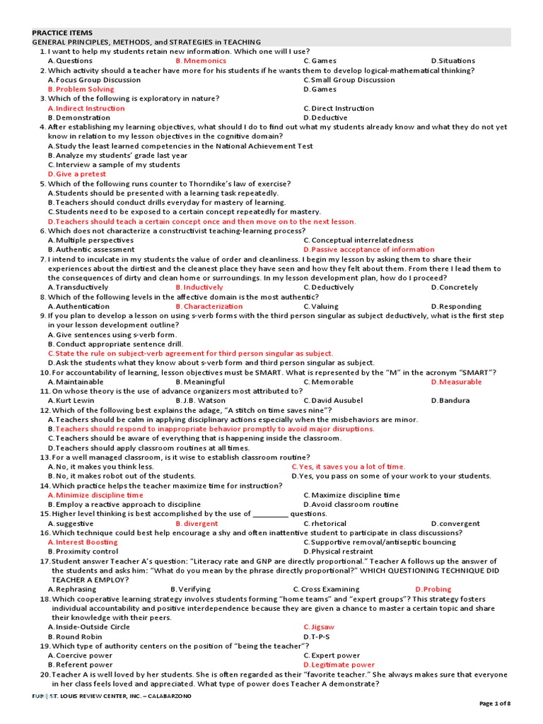150 Items For Principles Methods and Strategies | PDF | Teaching Method | Learning