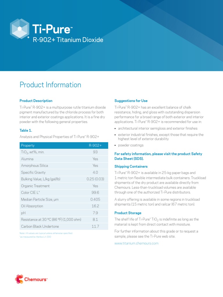Chemours Ti-Pure R-902+ TDS | Download Free PDF | Titanium Dioxide ...