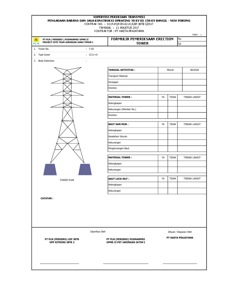 Pemeriksaan Ereksi Tower Transmisi 150kV Bangil-Porong | PDF