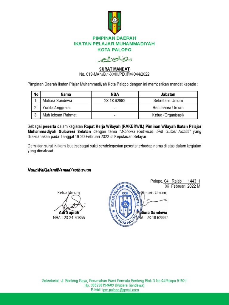 Mandat Rakerwil IPM Palopo 2022 | PDF